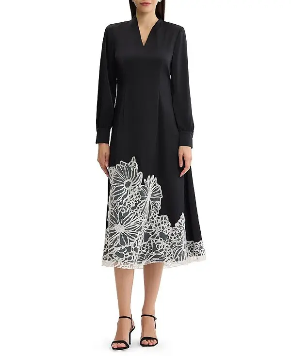 Misook Fit & Flare Lace Crepe De Chine Maxi Dress - Black/white