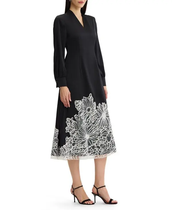 Misook Fit & Flare Lace Crepe De Chine Maxi Dress