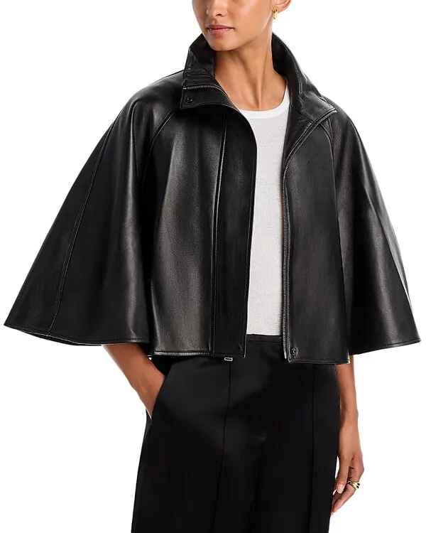 Simkhai Orvik Leather Cape Jacket - Black
