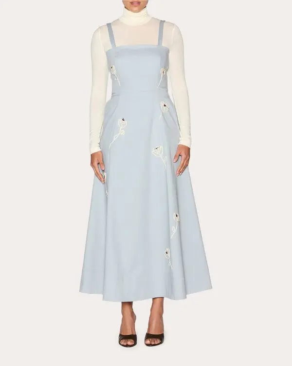 LIA COHEN Reflection Embroidered Floral A-line Dress