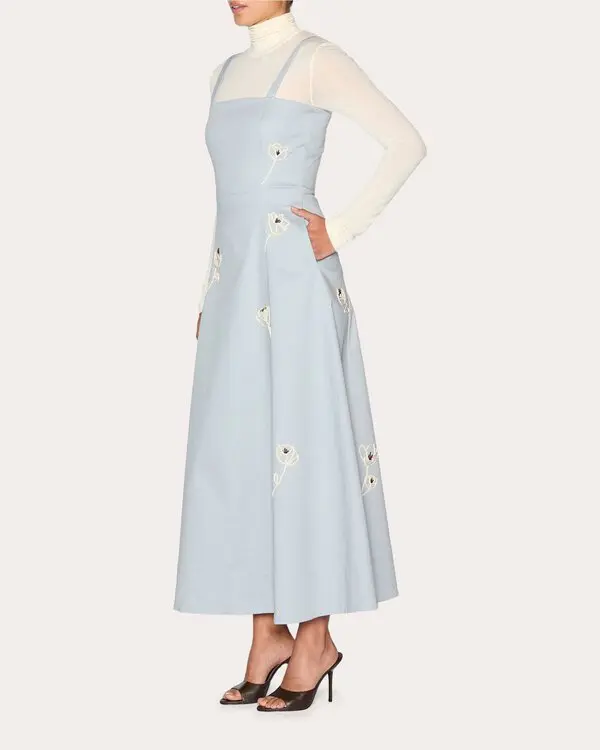 LIA COHEN Reflection Embroidered Floral A-line Dress