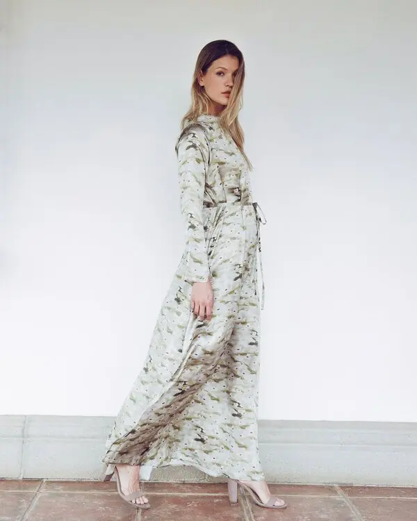 LIA COHEN Wholesome Floral Silk Long-sleeve Gown