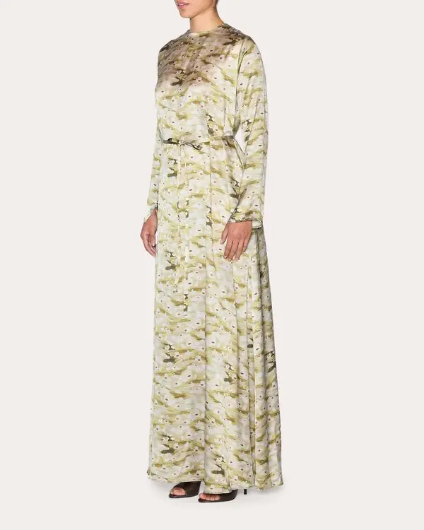 LIA COHEN Wholesome Floral Silk Long-sleeve Gown
