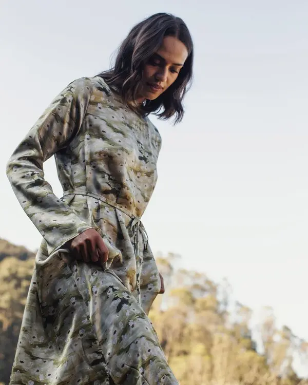 LIA COHEN Wholesome Floral Silk Long-sleeve Gown
