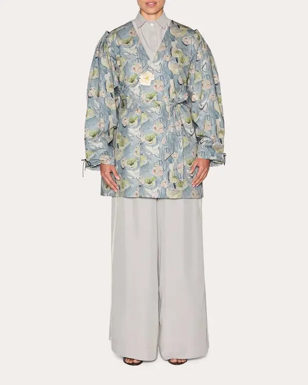 LIA COHEN Abundance Floral Double-breasted Coat - Blue