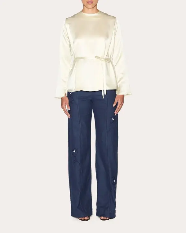 LIA COHEN Intuition Embroidered Floral Straight-leg Pants