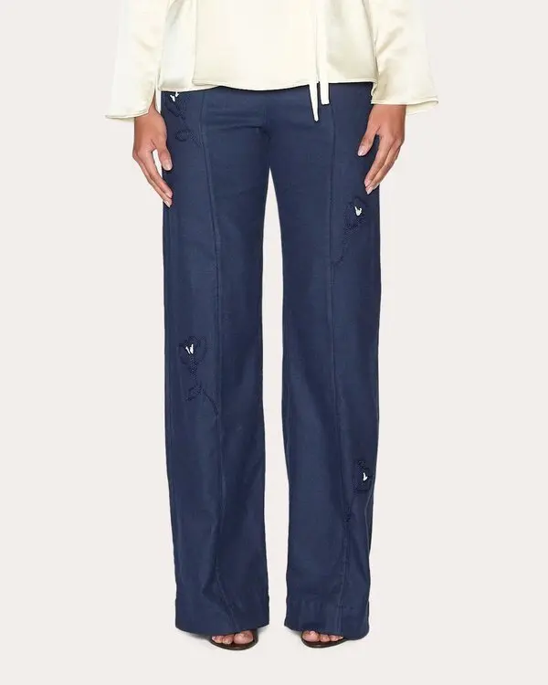 LIA COHEN Intuition Embroidered Floral Straight-leg Pants