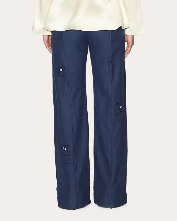 LIA COHEN Intuition Embroidered Floral Straight-leg Pants