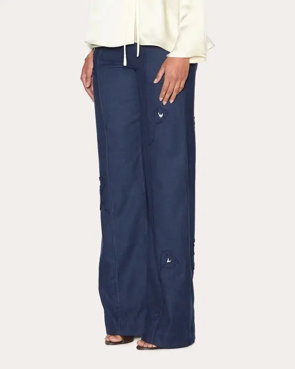 LIA COHEN Intuition Embroidered Floral Straight-leg Pants