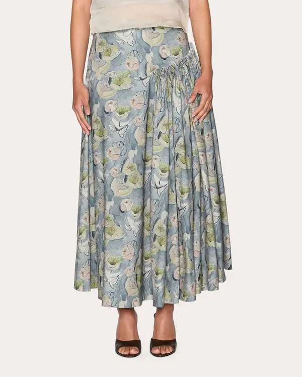 LIA COHEN Heritage Floral Smocked Midi Skirt