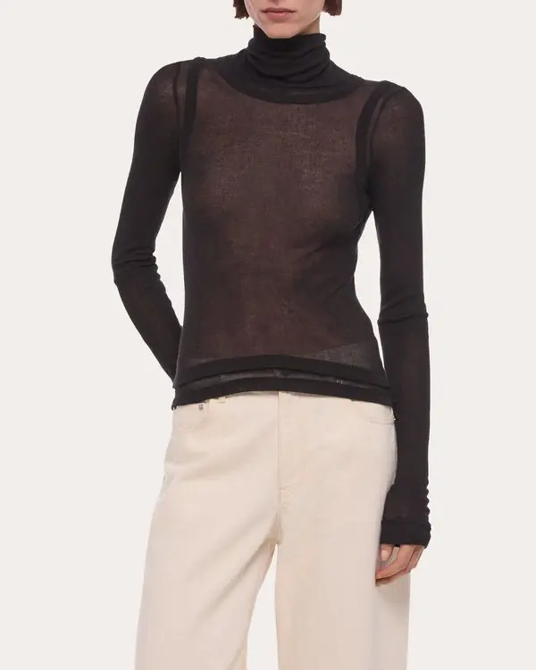 Helmut Lang Sheer Layered Turtleneck Top