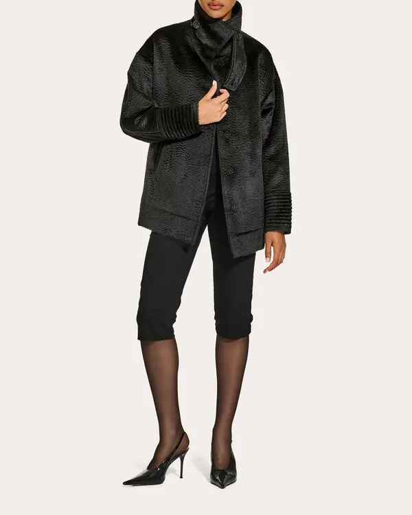 Sentaler Suri Alpaca Stand Collar Aviator Jacket