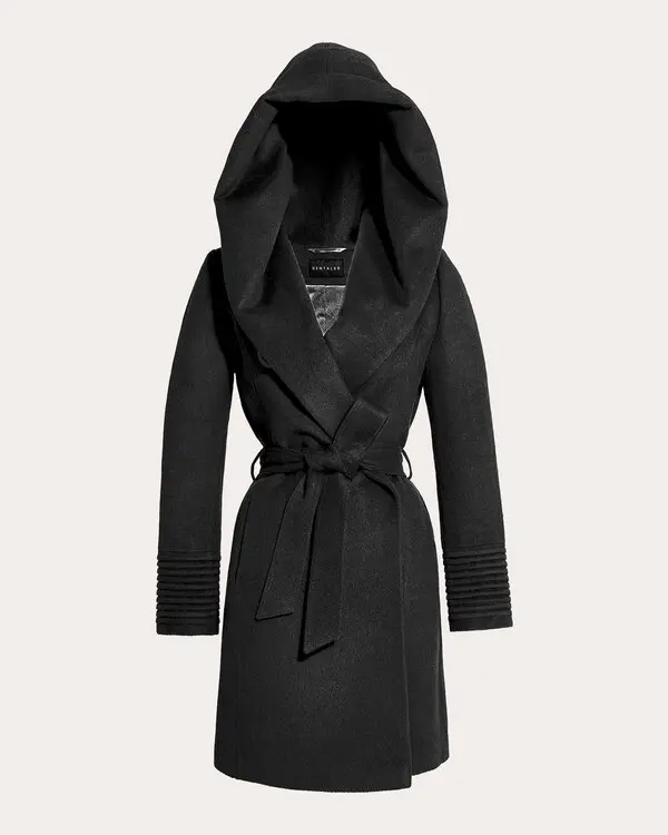 Sentaler Baby Alpaca Hooded Midi Wrap Coat - Black