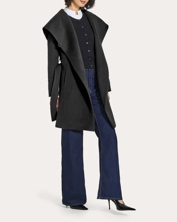 Sentaler Baby Alpaca Hooded Midi Wrap Coat