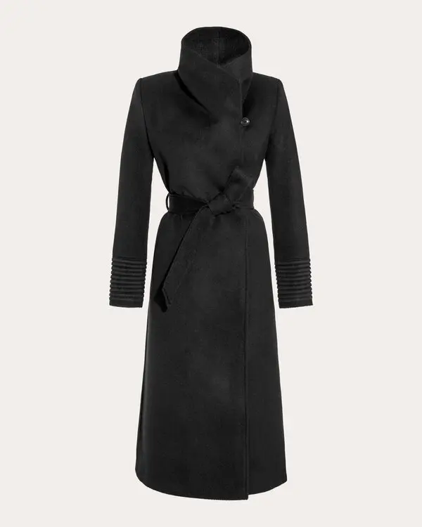 Sentaler Baby Alpaca Funnel Collar Maxi Wrap Coat - Black