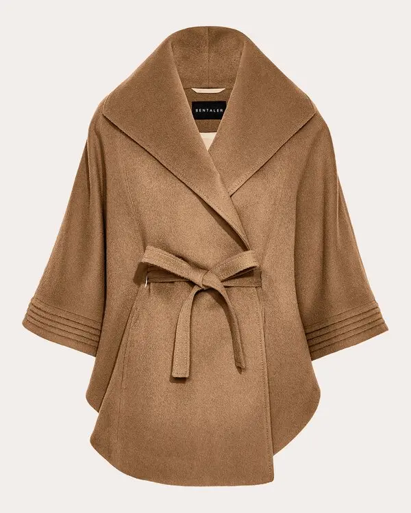Sentaler Baby Alpaca Belted Shawl Collar Cape - Brown