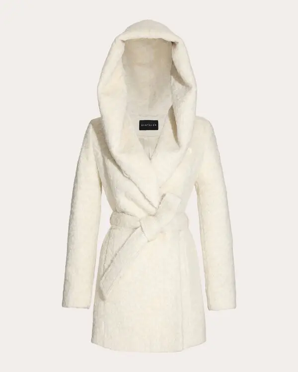 Sentaler Textured Suri Alpaca Short Hooded Wrap Coat - White