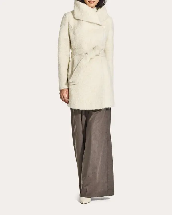 Sentaler Textured Suri Alpaca Short Hooded Wrap Coat