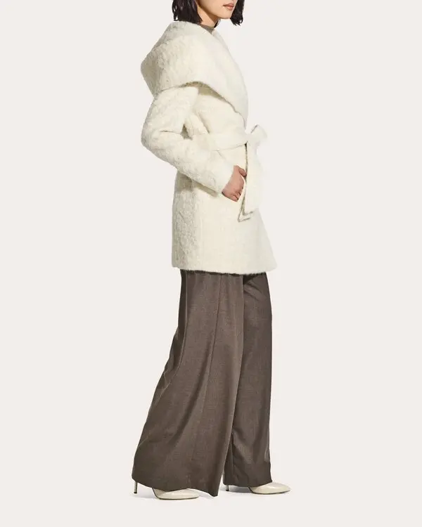 Sentaler Textured Suri Alpaca Short Hooded Wrap Coat