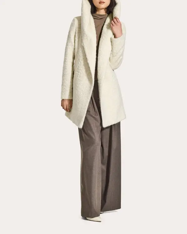 Sentaler Textured Suri Alpaca Short Hooded Wrap Coat