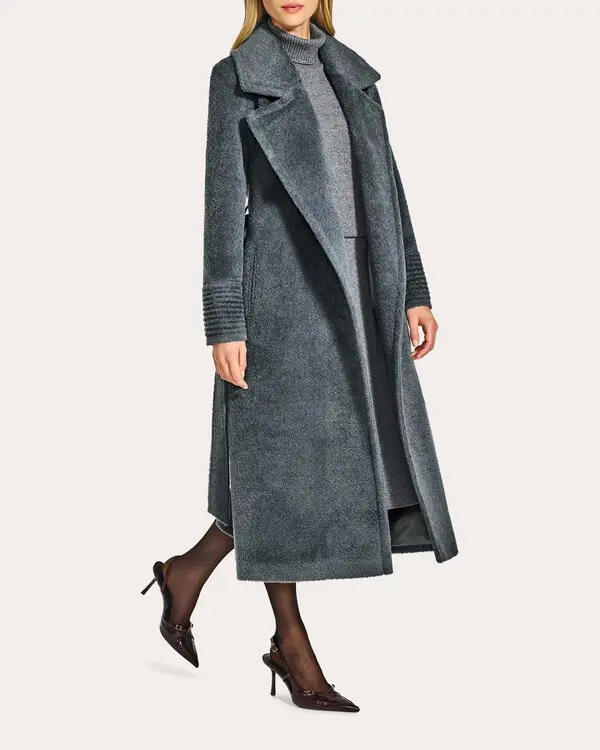 Sentaler Bouclé Alpaca Notched Collar Maxi Wrap Coat