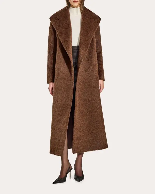Sentaler Textured Suri Alpaca Shawl Collar Maxi Wrap Coat