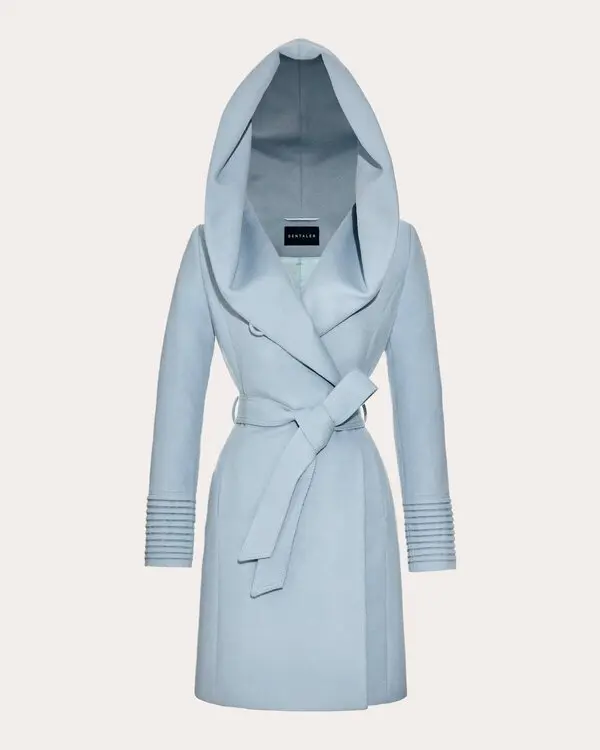 Sentaler Baby Alpaca Hooded Midi Wrap Coat - Blue