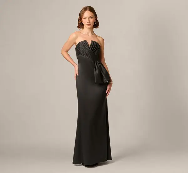 Aidan Mattox Strapless Stretch Mikado Origami Pleated Gown