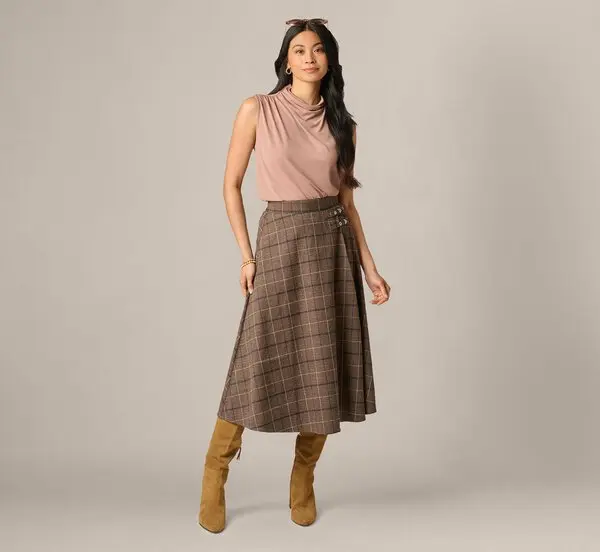 Adrianna Papell A Line Side Buckle Midi Skirt - Brown Multi