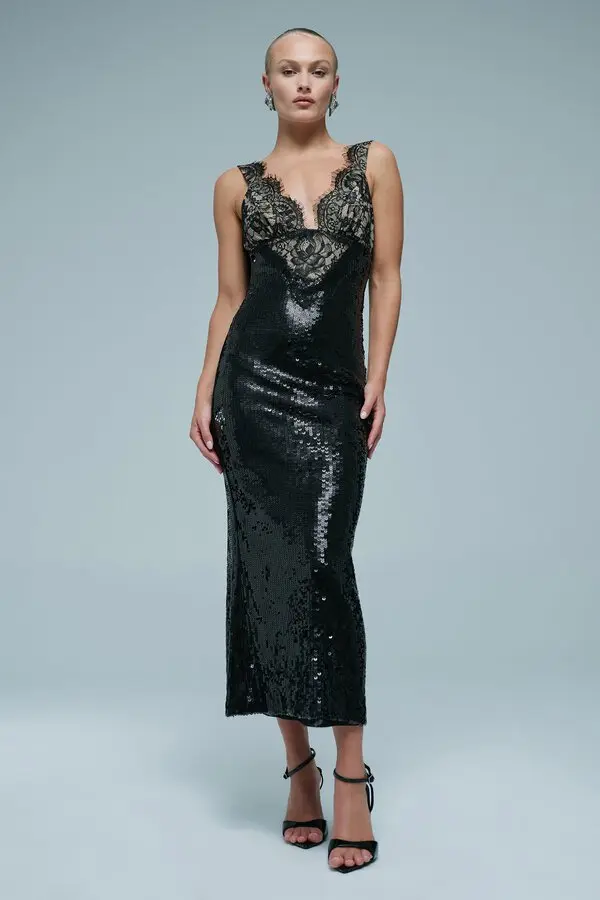 Bardot Torie Lace Sequin Maxi Dress - Black