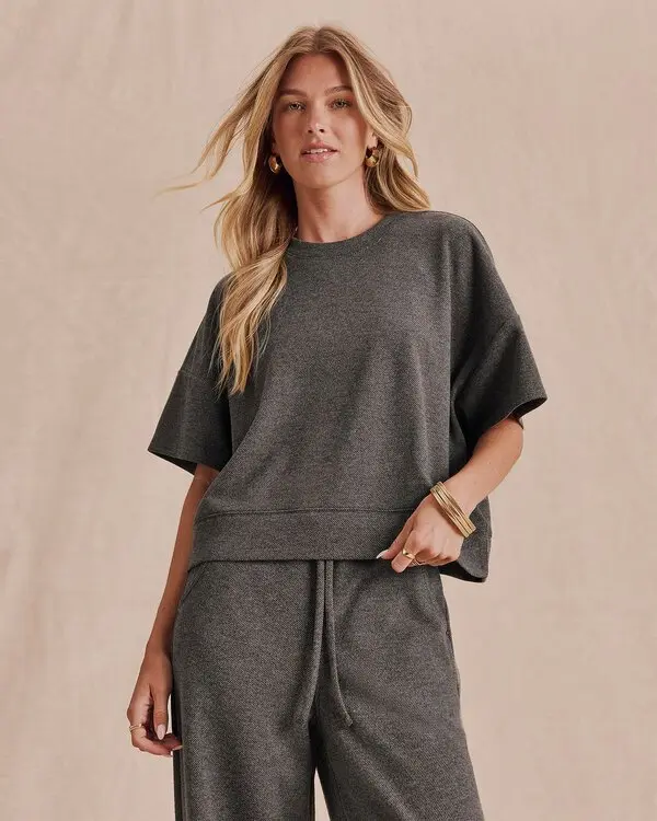 Splendid Marlow Tailored Knit Short Sleeve Top - Charcoal