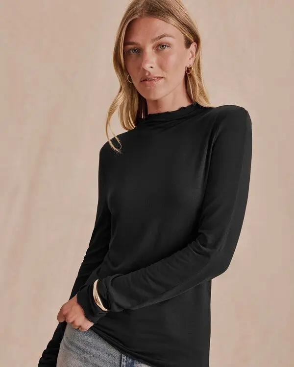 Splendid Bamboo Blend Long Sleeve Mockneck Tee - Black