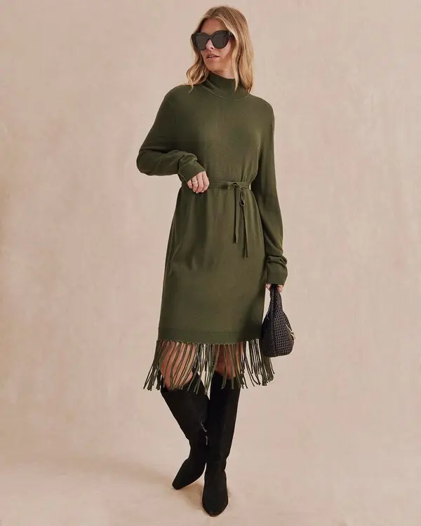 Splendid Sadie Fringe Sweater Dress - Pine