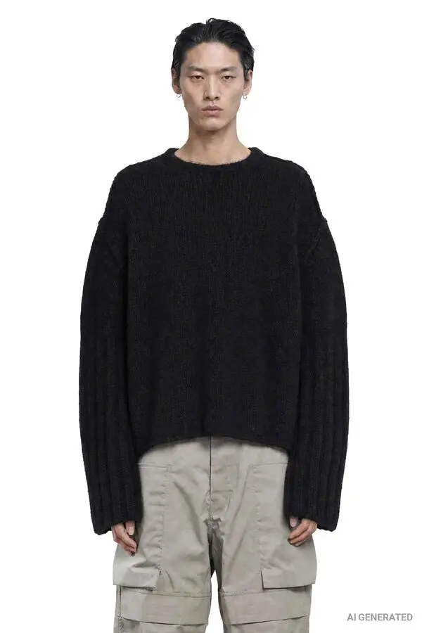 Rick Owens Tower Round Neck In Silk Cashmere - Black