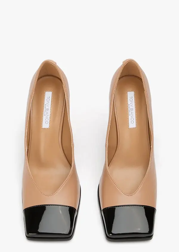TONY BIANCO Legacy Square Toe Block Heel Pumps - Peru Nappa/black