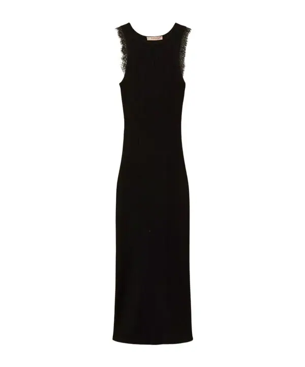 TWINSET Lace-trim Ribbed Midi Dress