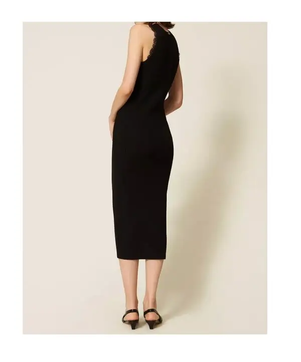 TWINSET Lace-trim Ribbed Midi Dress