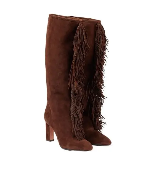 AQUAZZURA Gytane 85 Fringed Suede Knee-high Boots - Brown