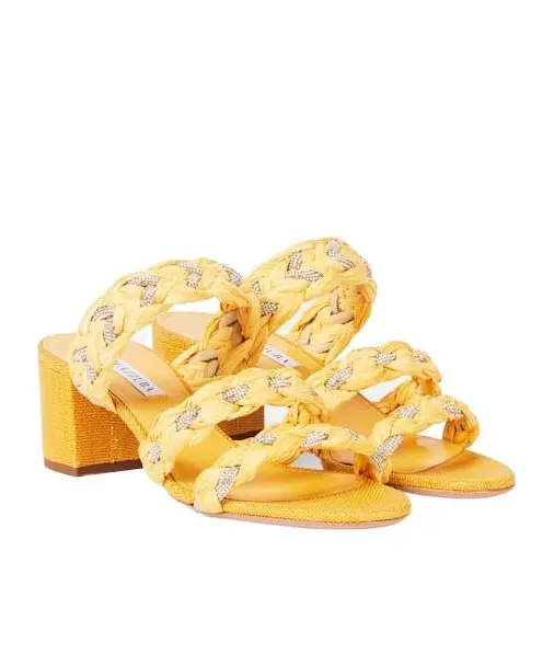 AQUAZZURA Embellished Raffia Sandals - Yellow