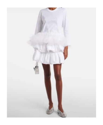 Comme Des Garçons Cotton Jersey Tulle Trimmed Top