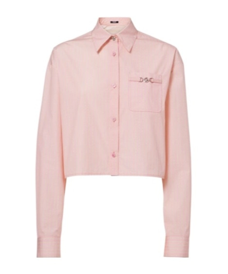 Versace Chain Pinstripe Cropped Cotton Poplin Shirt