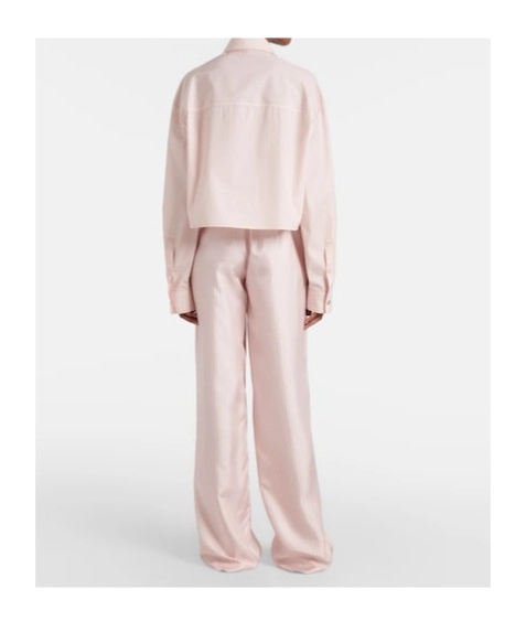 Versace Chain Pinstripe Cropped Cotton Poplin Shirt