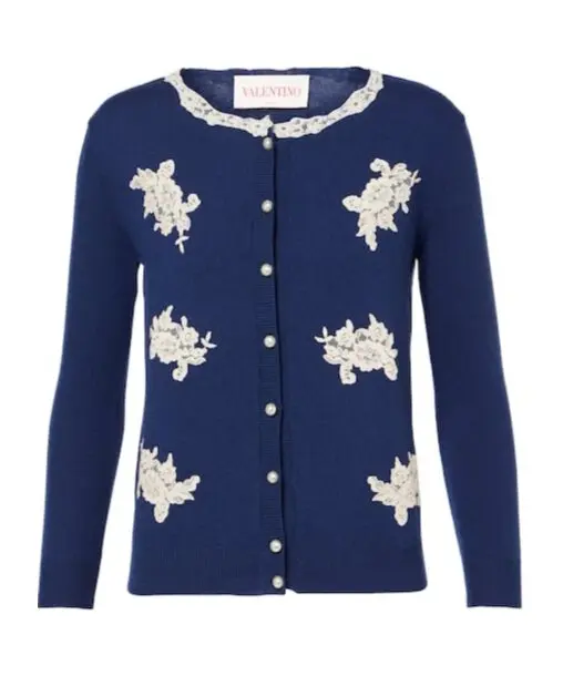 Valentino Garavani Lace-trimmed Virgin Wool Cardigan - Blue
