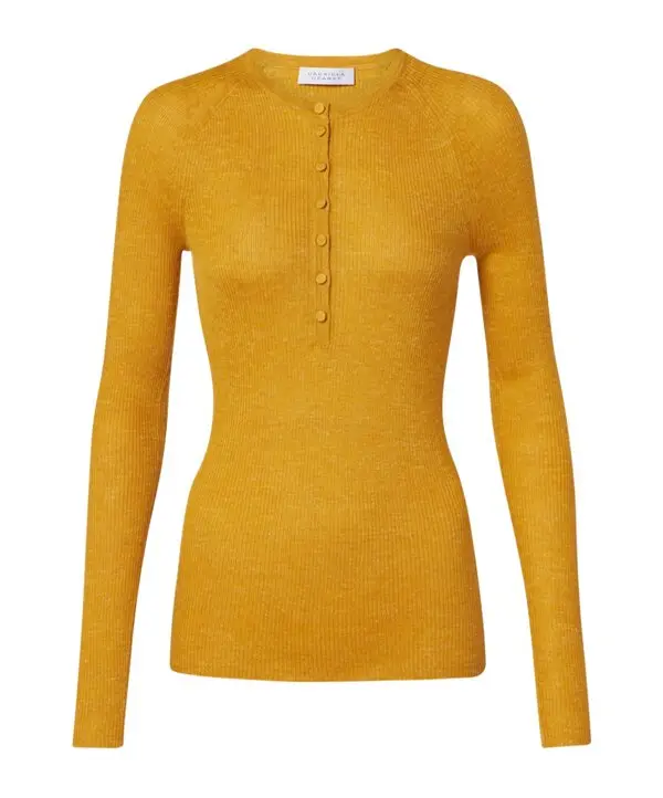 Gabriela Hearst Anges Cashmere, Silk, And Hemp Henley Shirt - Yellow
