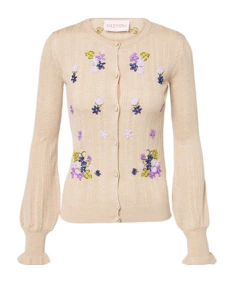 Valentino Garavani Embroidered Virgin Wool Cardigan - Nude