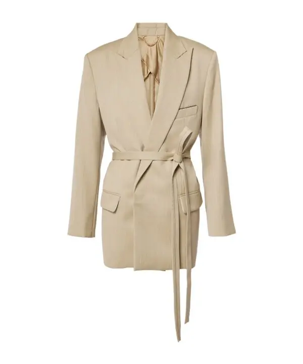 Victoria Beckham Belted Wool Blazer - Beige