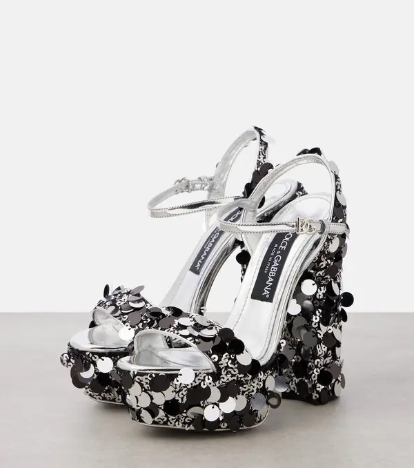 Dolce & Gabbana Sequined Faux Leather Platform Sandals