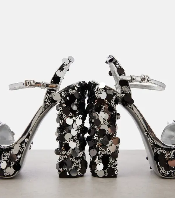 Dolce & Gabbana Sequined Faux Leather Platform Sandals