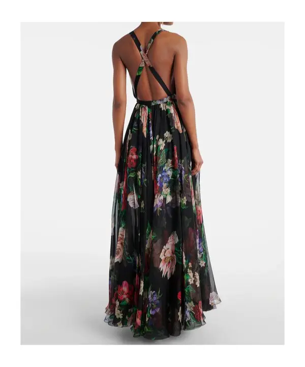 Dolce & Gabbana Floral Pleated Silk Chiffon Gown
