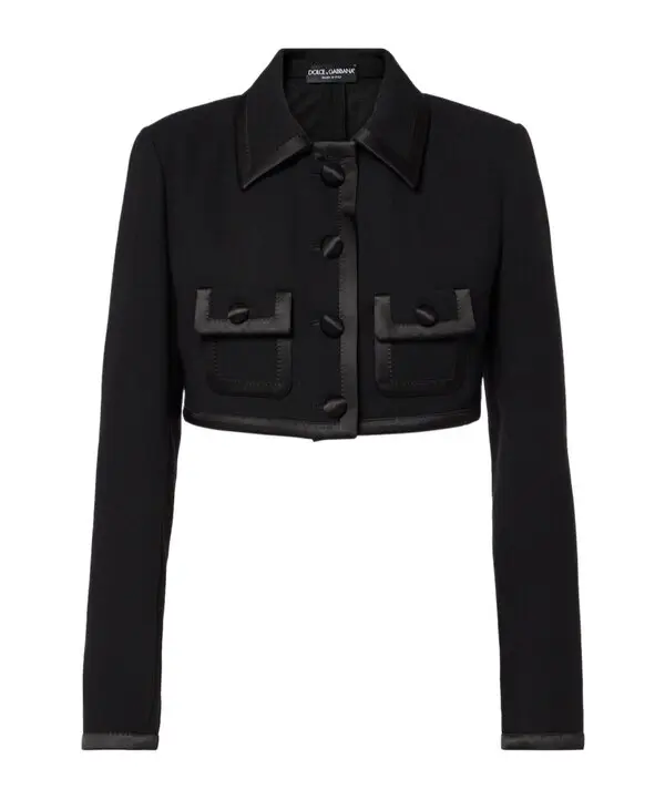 Dolce & Gabbana Cropped Wool And Silk-blend Jacket - Black